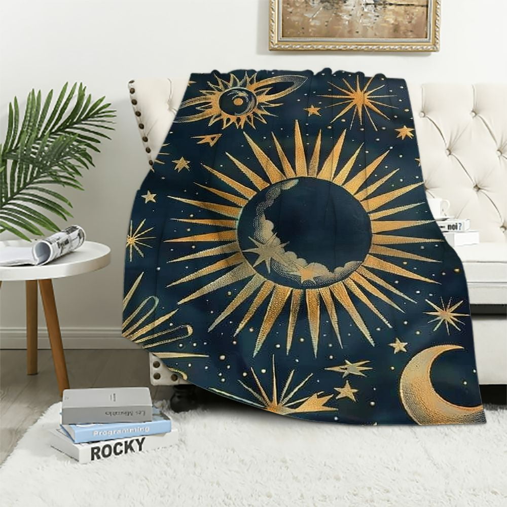 Chilfamy Bed Blanket Moon Star Sun Throw Blanket Warm and Cozy ...