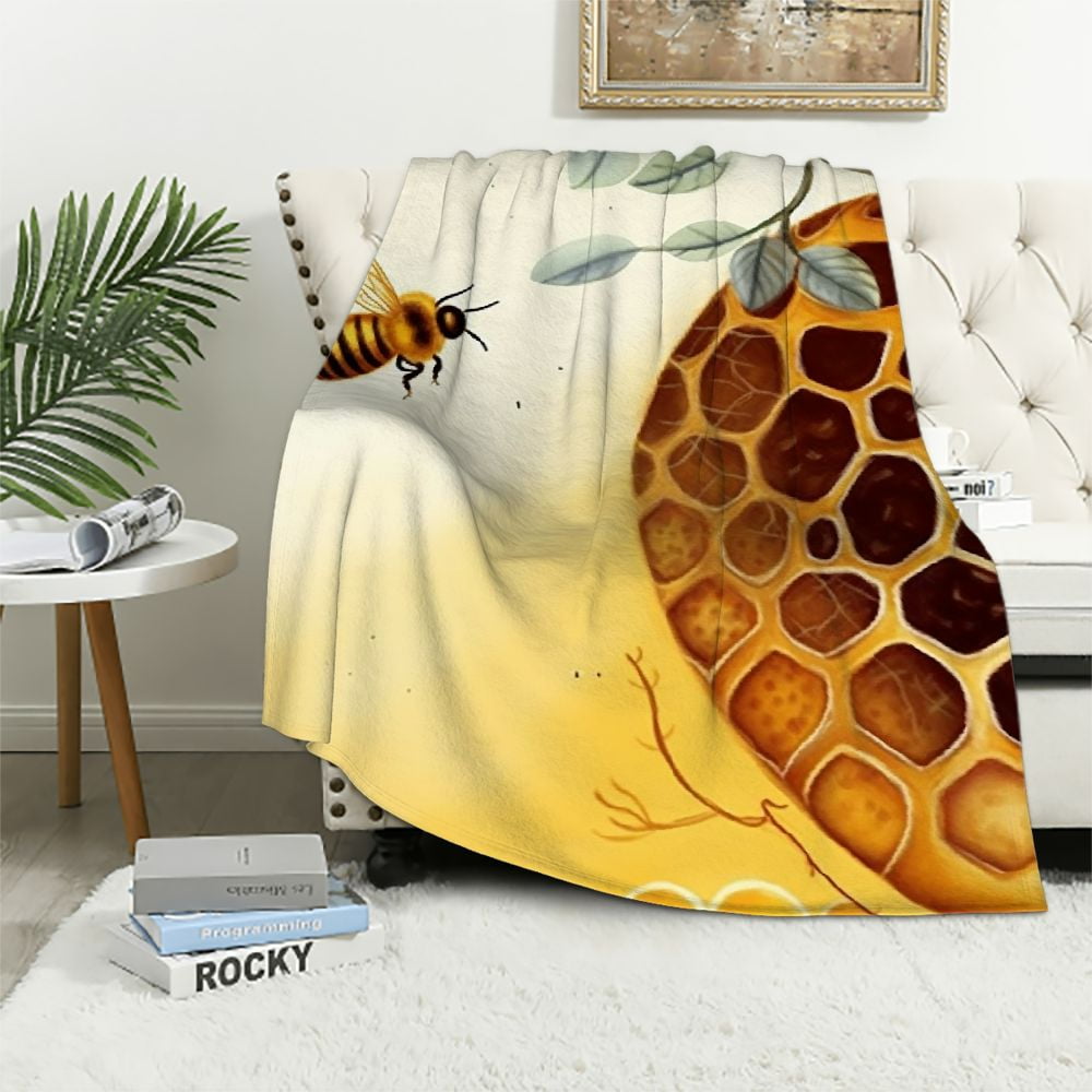 Chilfamy Beehive Honeycomb Bee Throw Blanket for Home Couch Bed Sofa ...