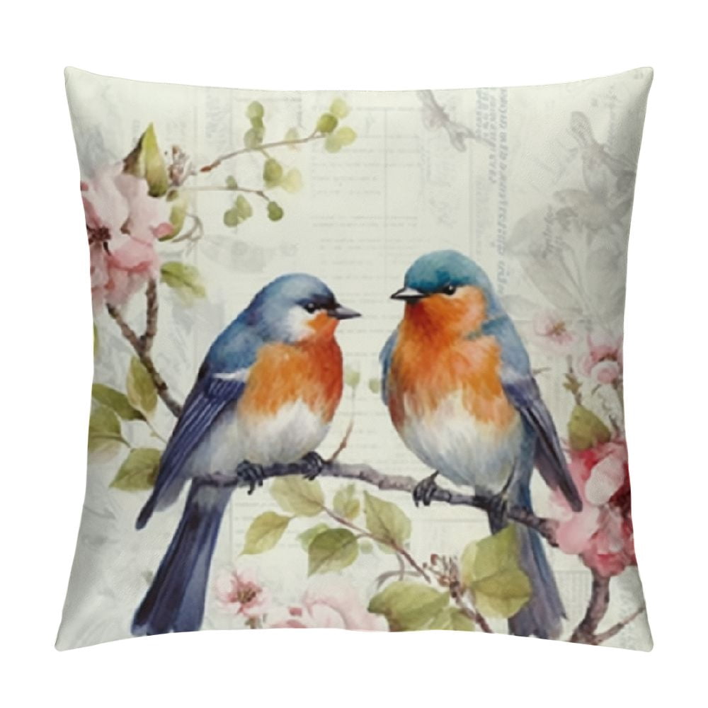 Chilfamy Birds Flowers Watercolor Painting Pillow Covers for Couch Sofa ...