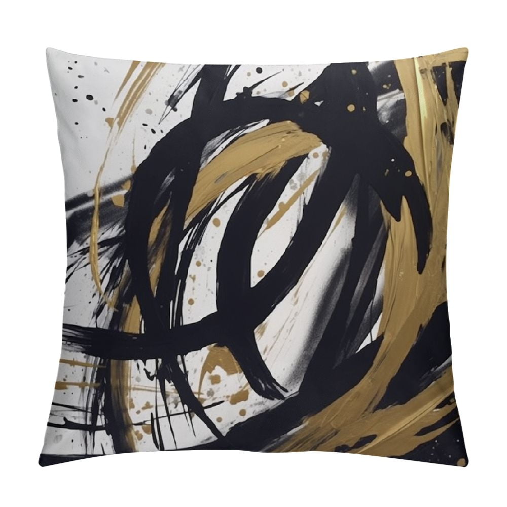 Chilfamy Black Gold Throw Pillow Covers Abstract Ink Line Modern ...