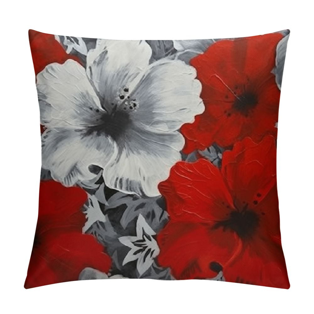 Chilfamy Black Red Flower Pillow Covers Love Pillow Covers Decorative ...