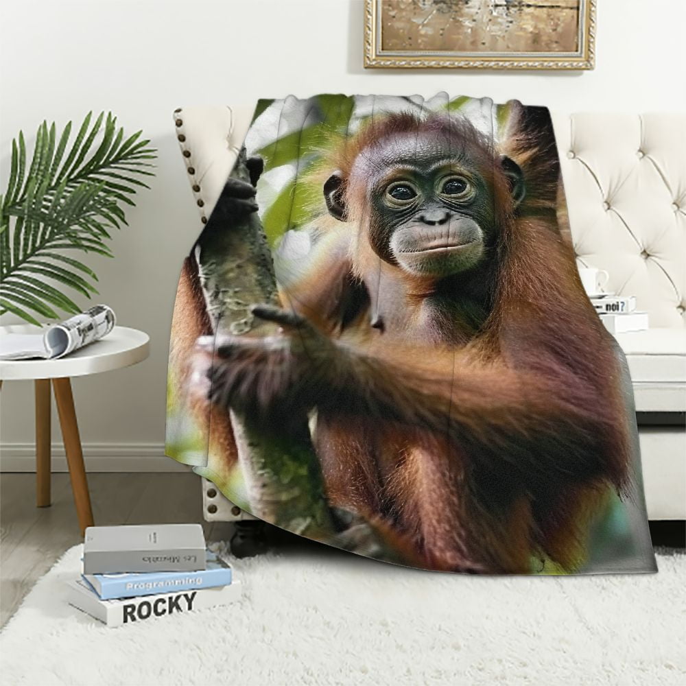 Chilfamy Blanket Comfort Warmth Soft Orangutan and Baby Waving Monkey ...