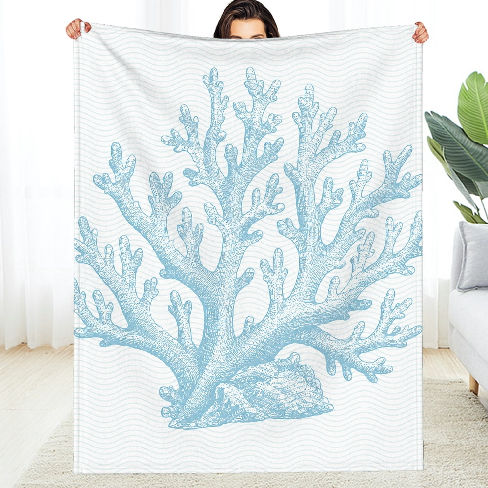 Chilfamy Blue Coral Sketch Warm and Cozy Throw, Cozy Napping Decorative ...