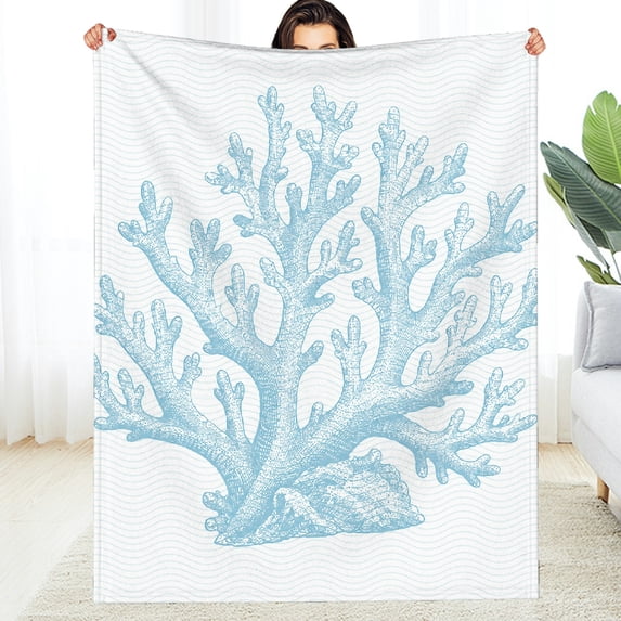 Chilfamy Blue Coral Sketch Warm and Cozy Throw, Cozy Napping Decorative ...