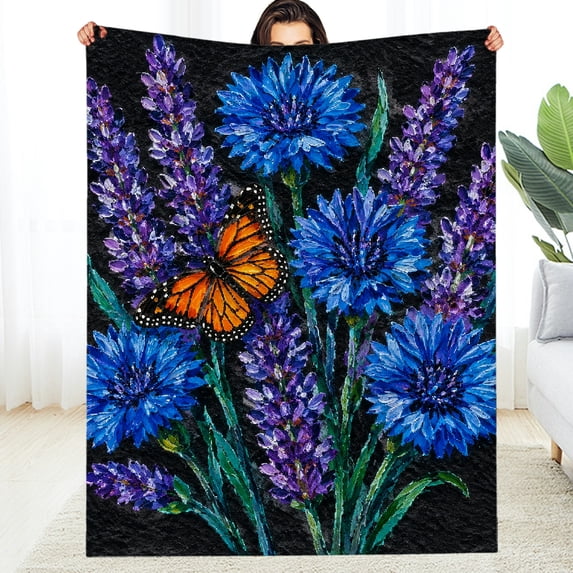 Chilfamy Blue Cornflowers And Monarch Butterfly All-Season Blanket ...