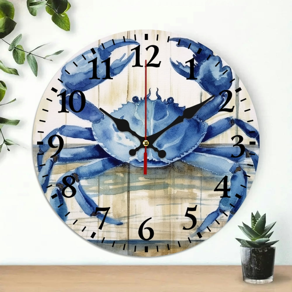 Chilfamy Blue Crab Theme Wall Clock 10 Inch Frameless Decorative Clock ...