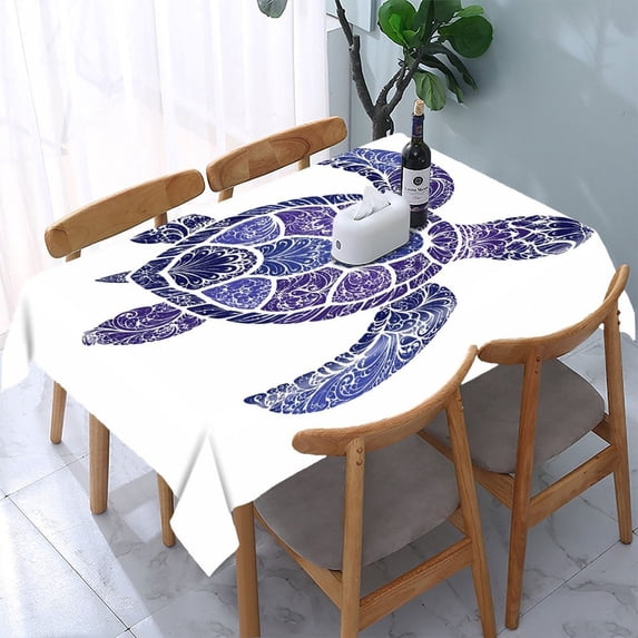 Chilfamy Blue Floral Sea Turtle Rectangle Dining Tablecloth, Washable ...