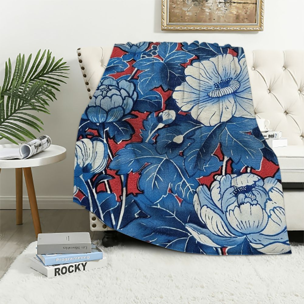 Chilfamy Blue Flowers White Flower Cozy Blanket Soft Warm Throw Blanket ...