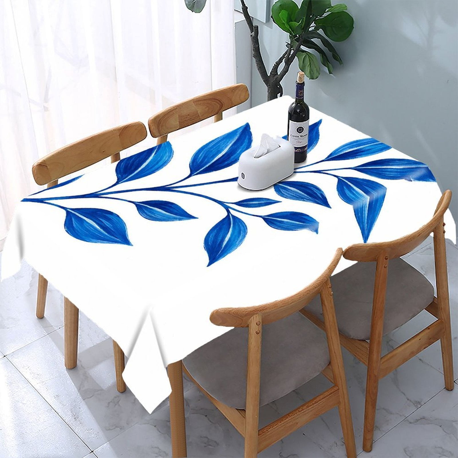 Chilfamy Blue Painted Leaf Branch Watercolor Rectangle Dining ...