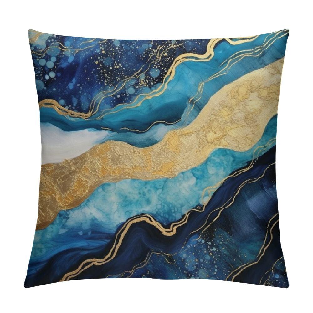 Chilfamy Blue Pillow Covers Gold Pillows Couch Pillows for Living Room ...