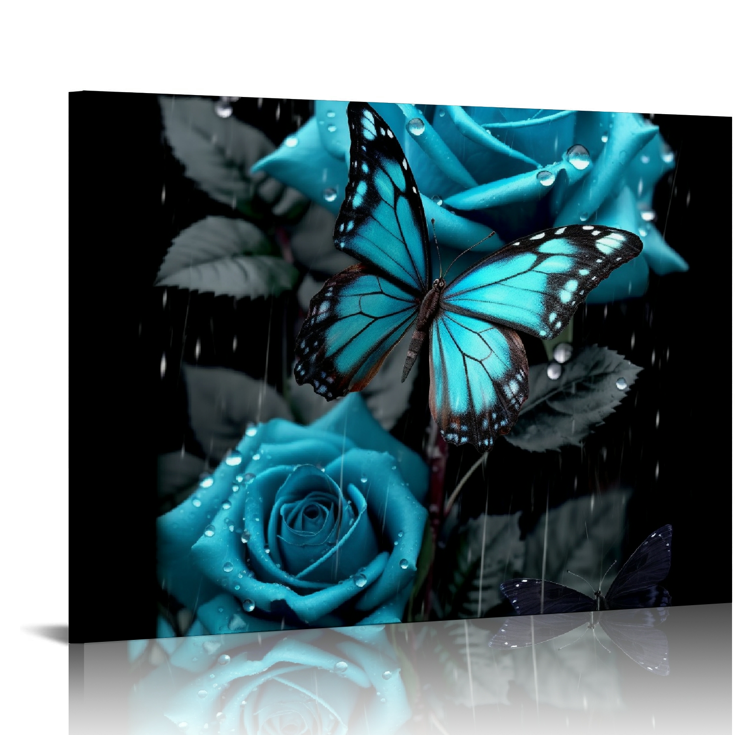 Chilfamy Blue Rose Butterfly Raindrop Canvas Wall Art Ready To Hang ...