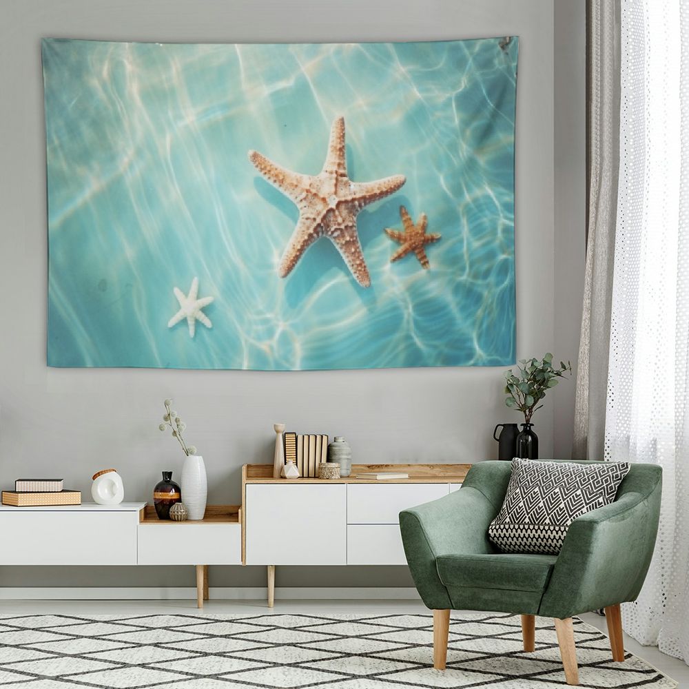 Chilfamy Blue Sea Starfish Seashells Tapestry Wall Hanging Aesthetic ...