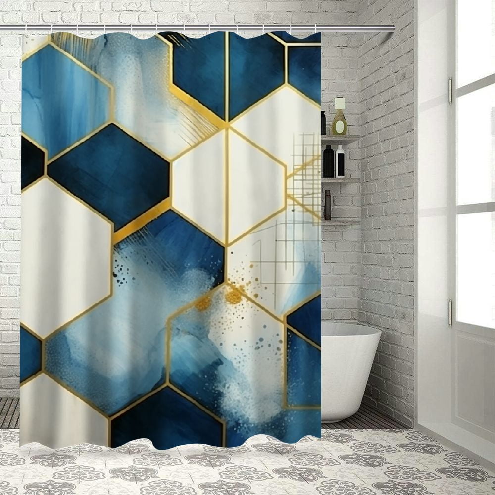Chilfamy Blue Shower Curtain, Honeycomb Mesh Motif with Watercolor and ...