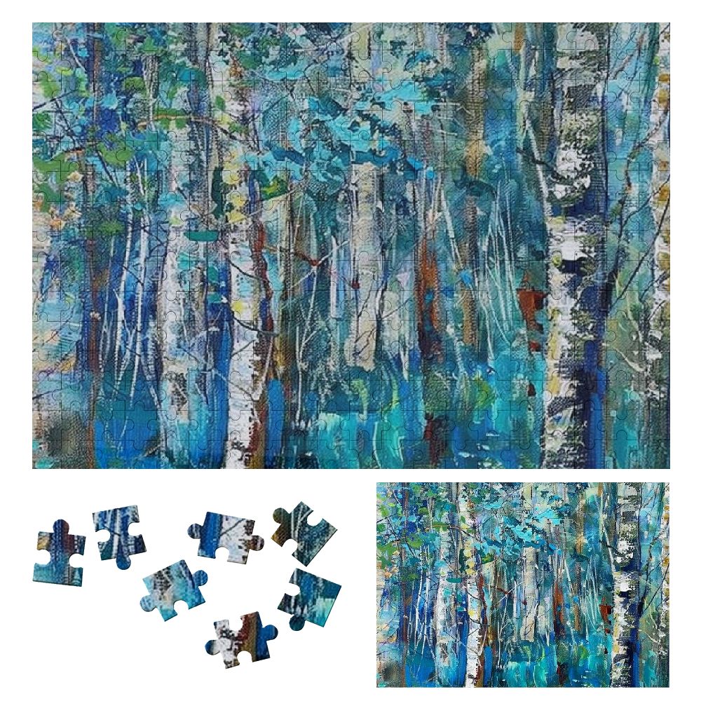 Chilfamy Blue Trees Grass Wooden Jigsaw Puzzle for Adults and Kids ...