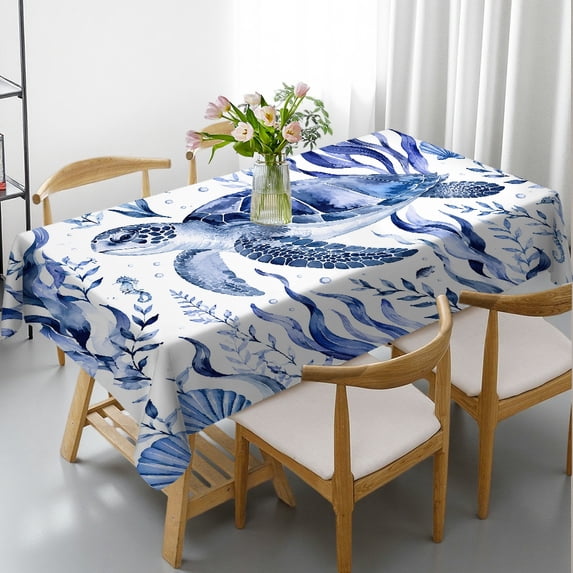 Chilfamy Blue Watercolor Sea Turtle Print Rectangle Dining Tablecloth ...