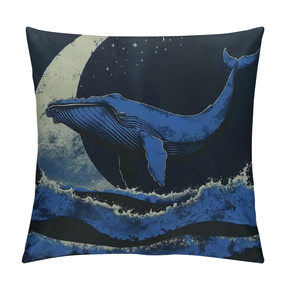 Chilfamy Blue Whale Ocean Pillow Covers Trimmed Pillow Cover Cushion ...