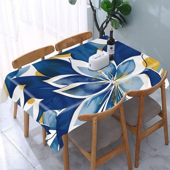 Chilfamy Blue White Floral Rectangle Dining Tablecloth, Washable ...