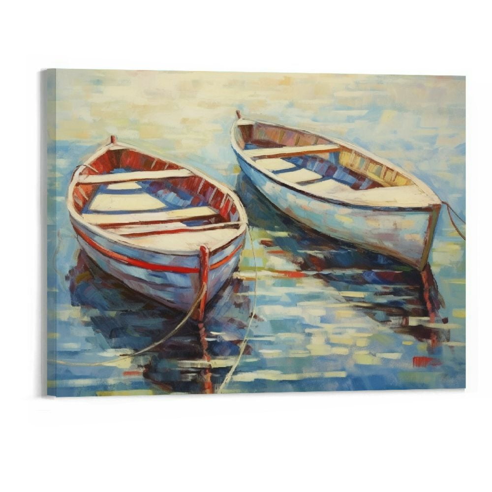 Chilfamy Boats Framed Wall Art: Beach Sailing Boat Painted Sea Canoe ...