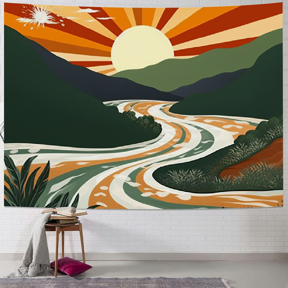 Chilfamy Boho Mountain Sun Tapestry Boho Sunset Sunrise Abstract Nature ...