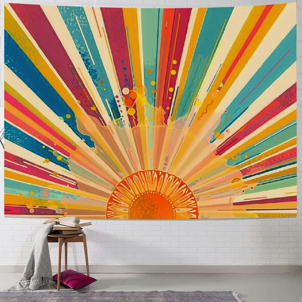 Chilfamy Boho Sun Tapestry Retro 70s Sunset Sunrise Tapestries for ...