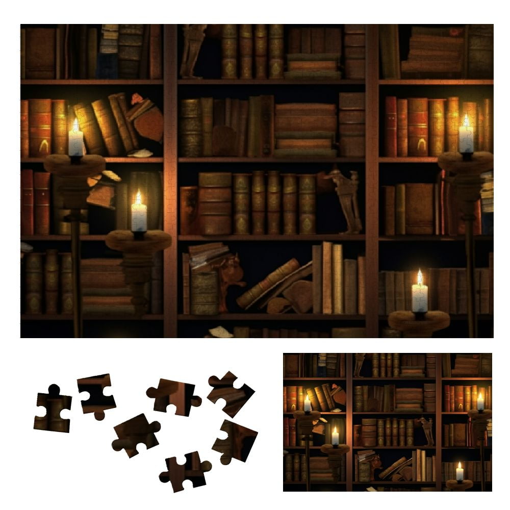 Chilfamy Bookshelf Wooden Jigsaw Puzzle Unique Shapes Challenging ...