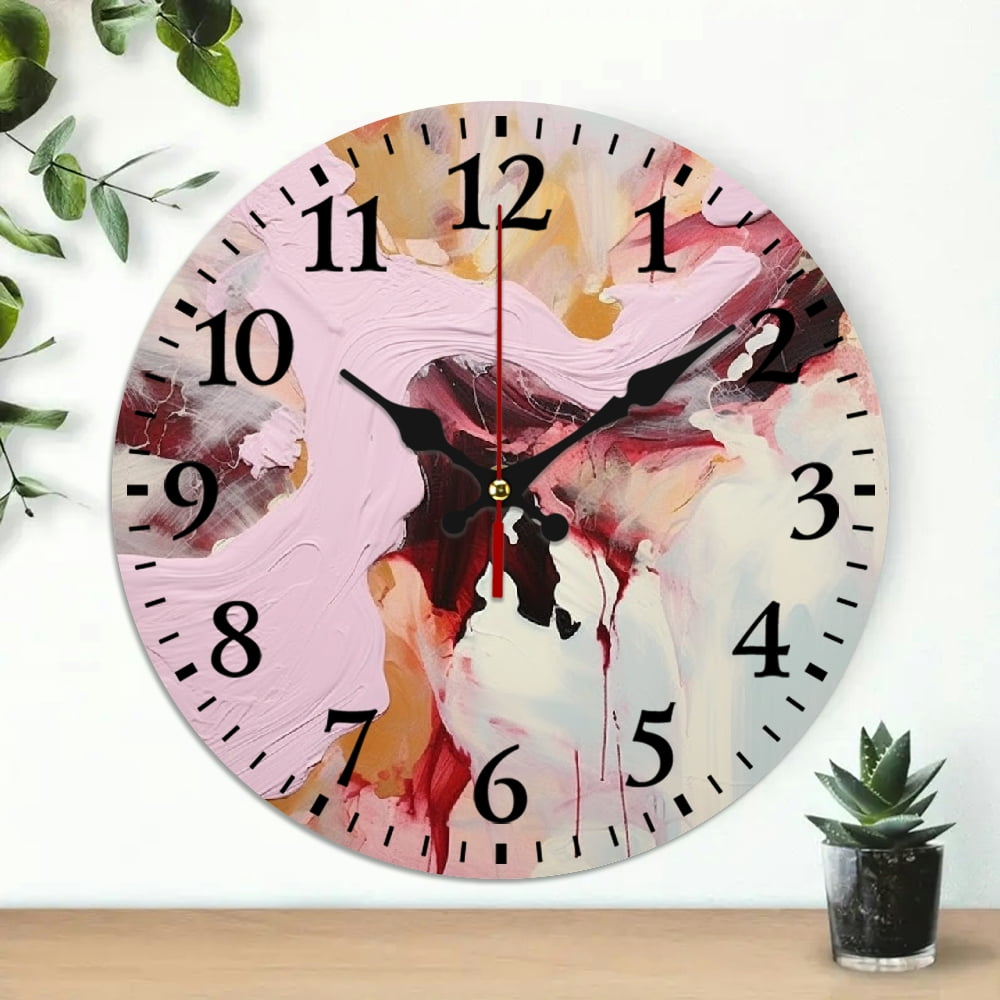 Chilfamy Brush Strokes Round Wooden Wall Clock, 10-Inch Frameless ...