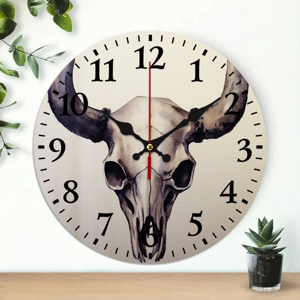 Chilfamy Bull Skull Wall Clock for Living Room, Silent Mechanical ...