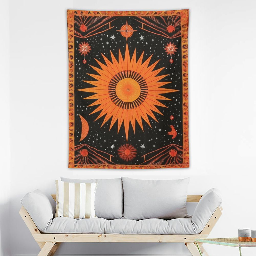 Chilfamy Burning Sun Tie Dye Tapestry, Celestial Sun Moon Star Planet ...