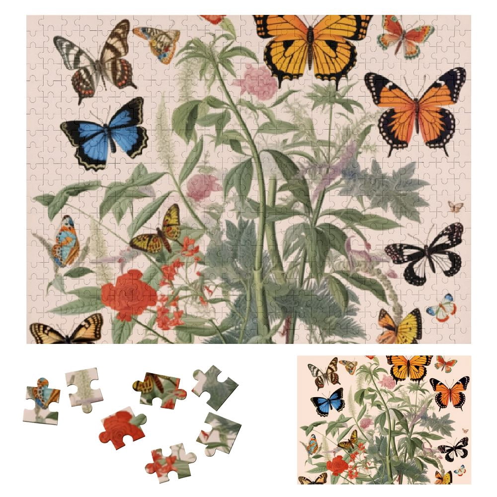Chilfamy Butterflies Plant Illustration Wooden Unique Shapes Jigsaw ...
