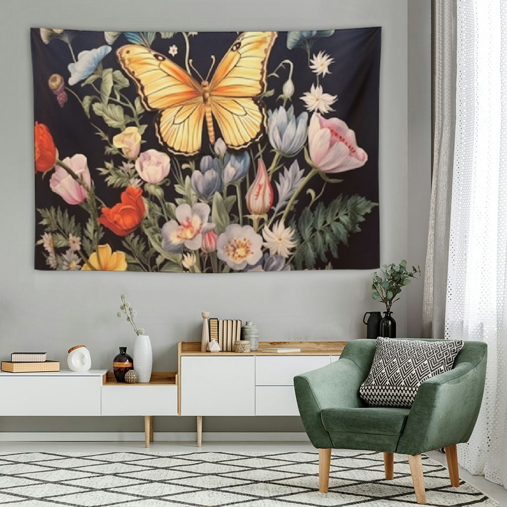 Chilfamy Butterfly and Flower Tapestry Nature Mushroom Floral Plant ...
