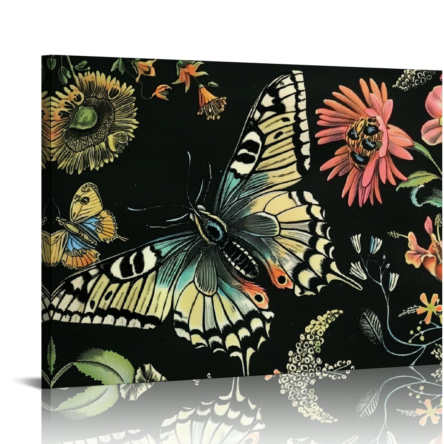 Chilfamy Butterfly Flowers Canvas Wall Decor for Home Living Room ...