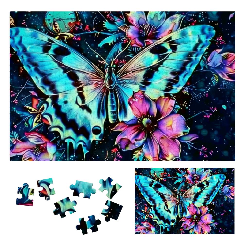 Chilfamy Butterfly Flowers Clock Wooden Jigsaw Puzzle for Adults ...
