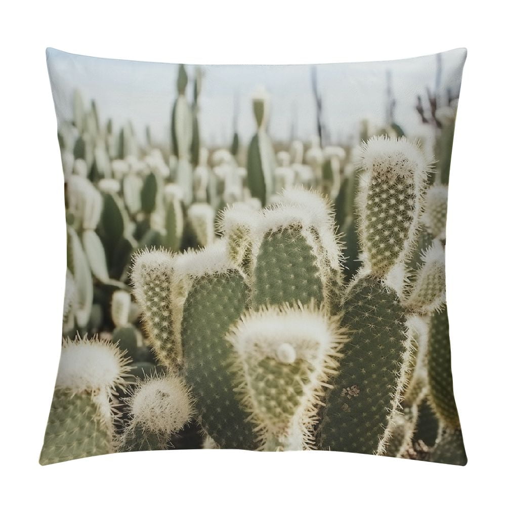 Chilfamy Cactus Plants White Flowers Field of Grass Pillow Covers for ...