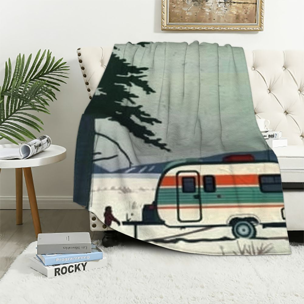 Chilfamy Camper Theme All Season,Bed Blanket Happy Camping Throw ...