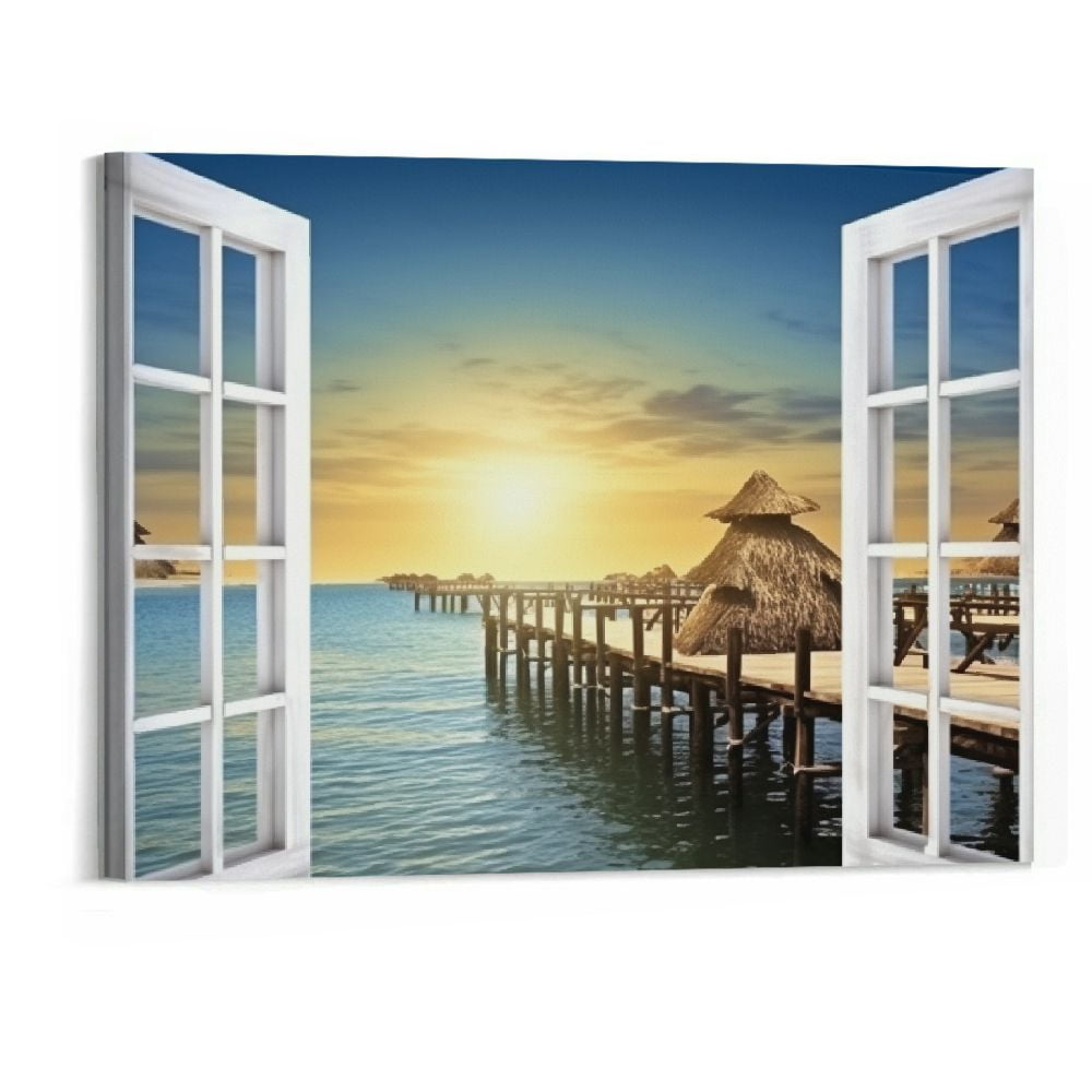 Chilfamy Canvas Print Wall Art Window View Hawaiian Tropical Paradise ...