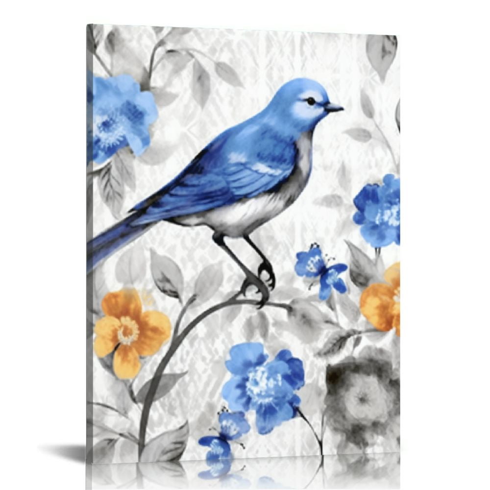 Chilfamy Canvas Wall Art Beautiful Watercolor blue Bird and flower ...