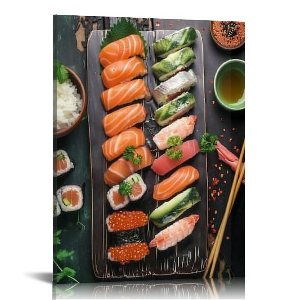 Chilfamy Canvas Wall Art Close Up of Sashimi Sushi Set Print Picture ...