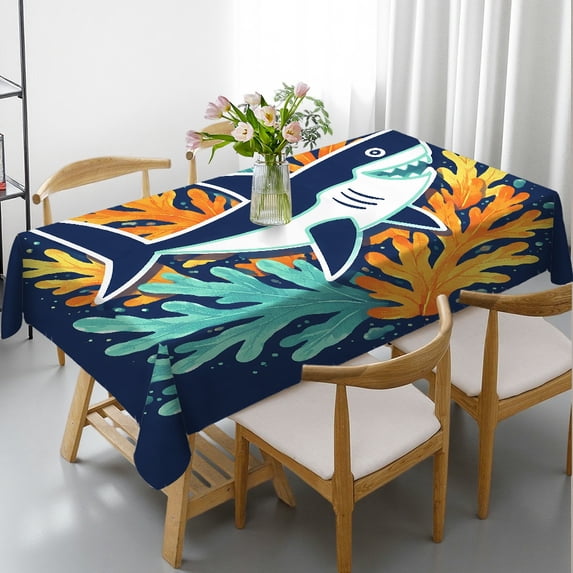 Chilfamy Cartoon Shark Among Coral Reef Print Rectangle Dining ...