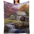 Chilfamy Cherry Blossom Waterwheel Creek Soft Flannel Throw Blanket ...