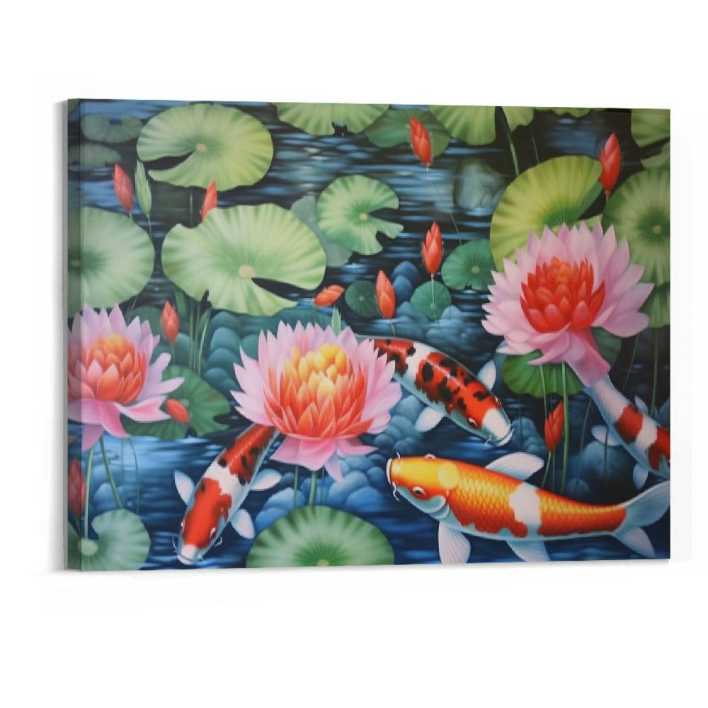 Chilfamy Chinese Style Nine Fish Picture Lotus Oil Painting Dafen ...