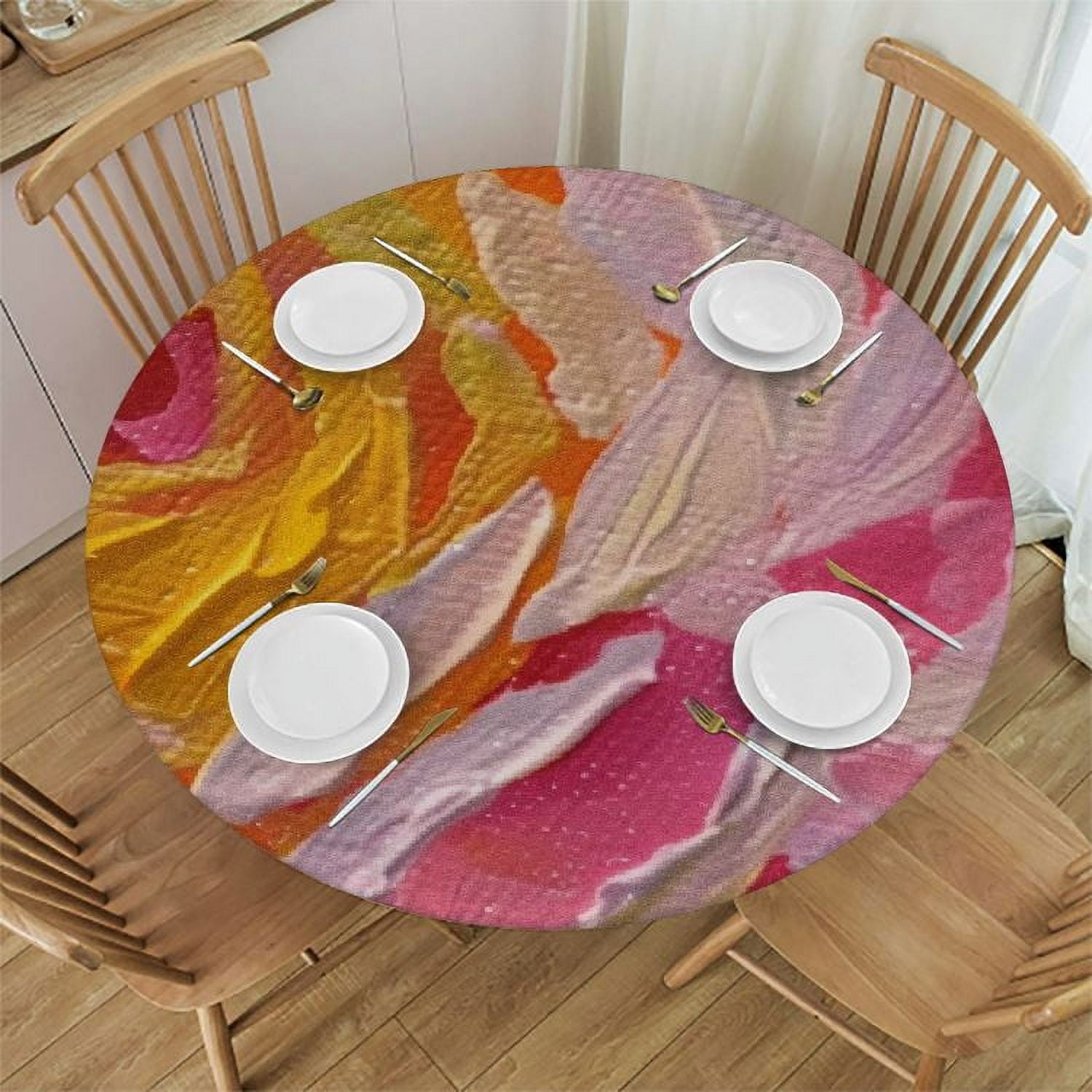 Chilfamy Chinoiserie Pink Rose Daisy Floral Round Tablecloth Dorm Decor ...