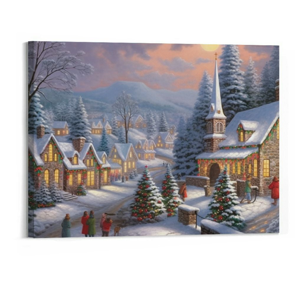 Chilfamy Christmas Decor Framed Canvas Wall Art, Winter Snowscape ...