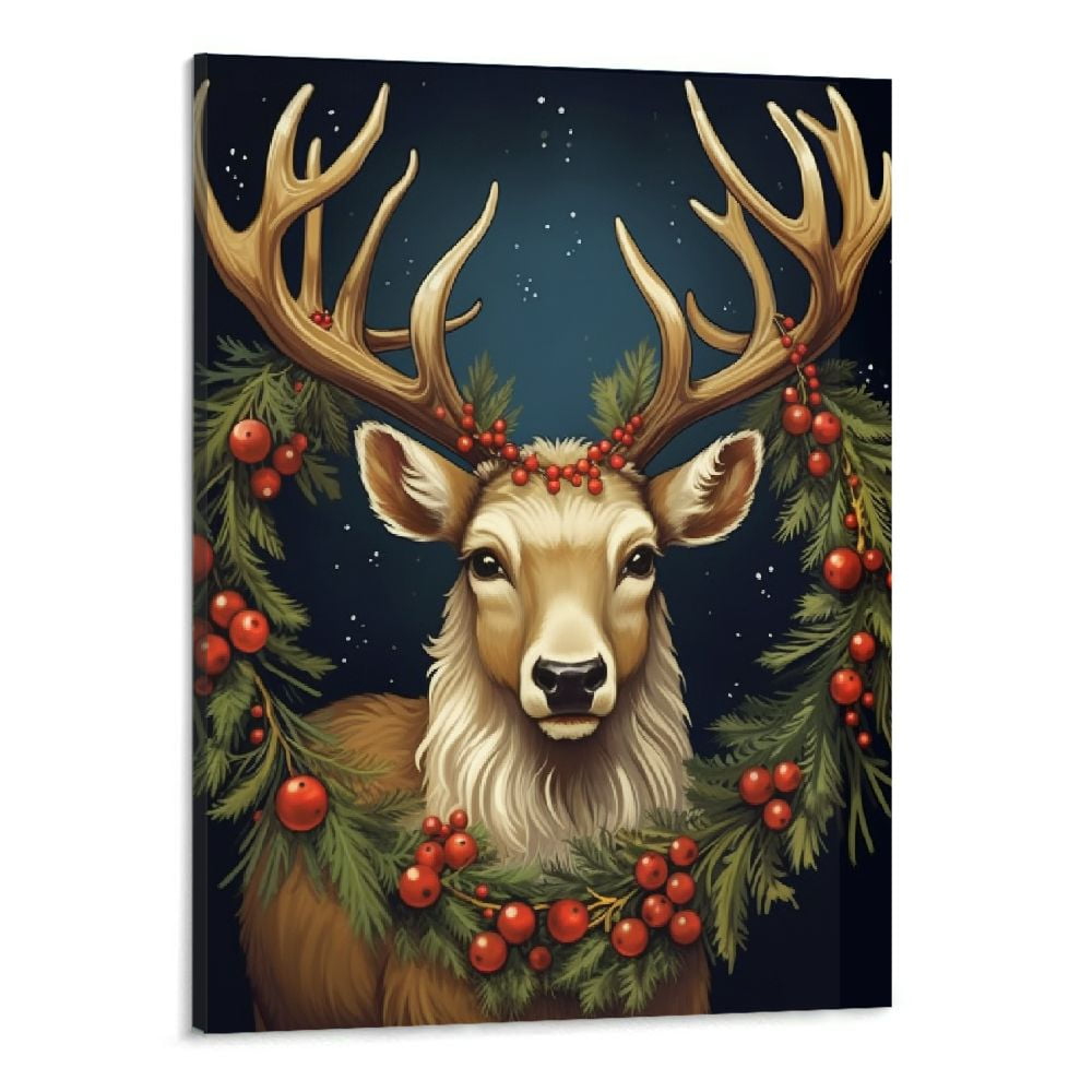 Chilfamy Christmas Reindeer Wall Art Christmas Tree Canvas Pictures ...