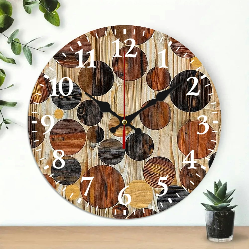 Chilfamy Circles Wooden Surface Jigsaw Puzzle Wall Clock Battery ...
