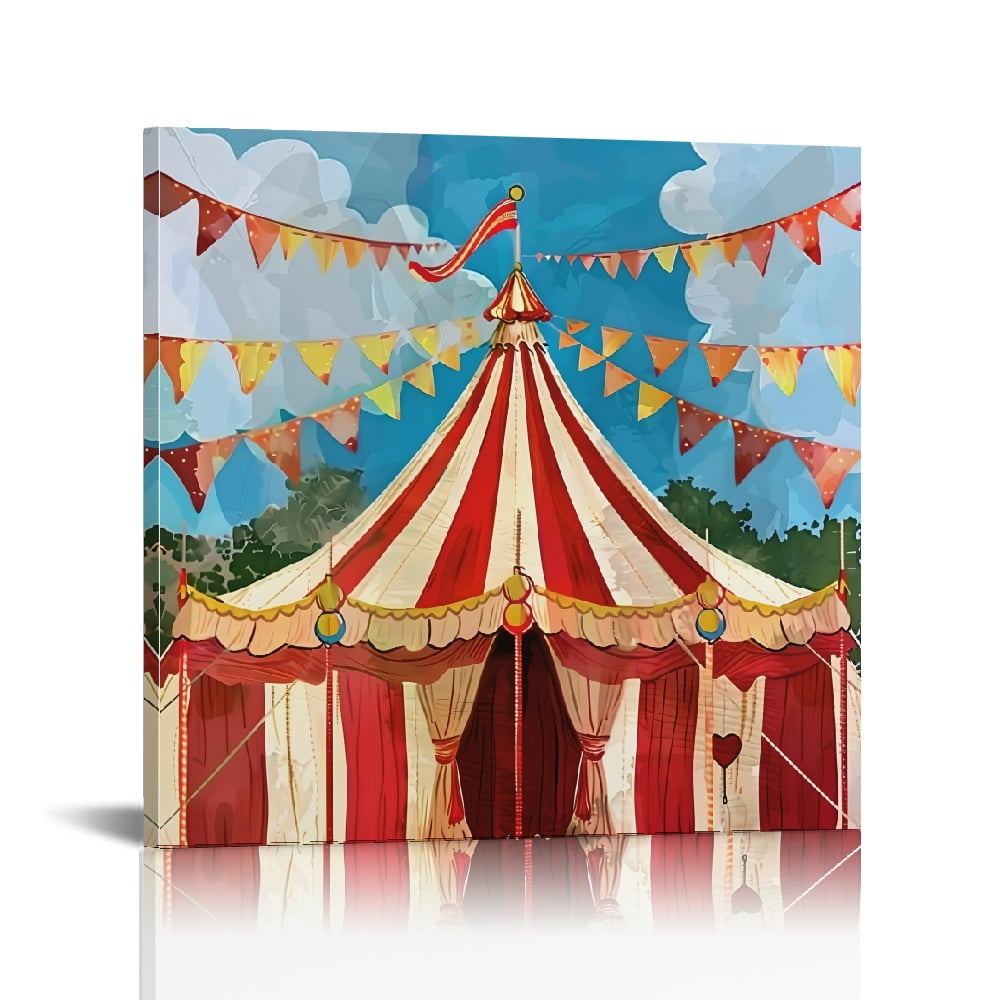 Chilfamy Clown Circus Tent Flags Canvas Wall Art Home Decor 12x12in ...