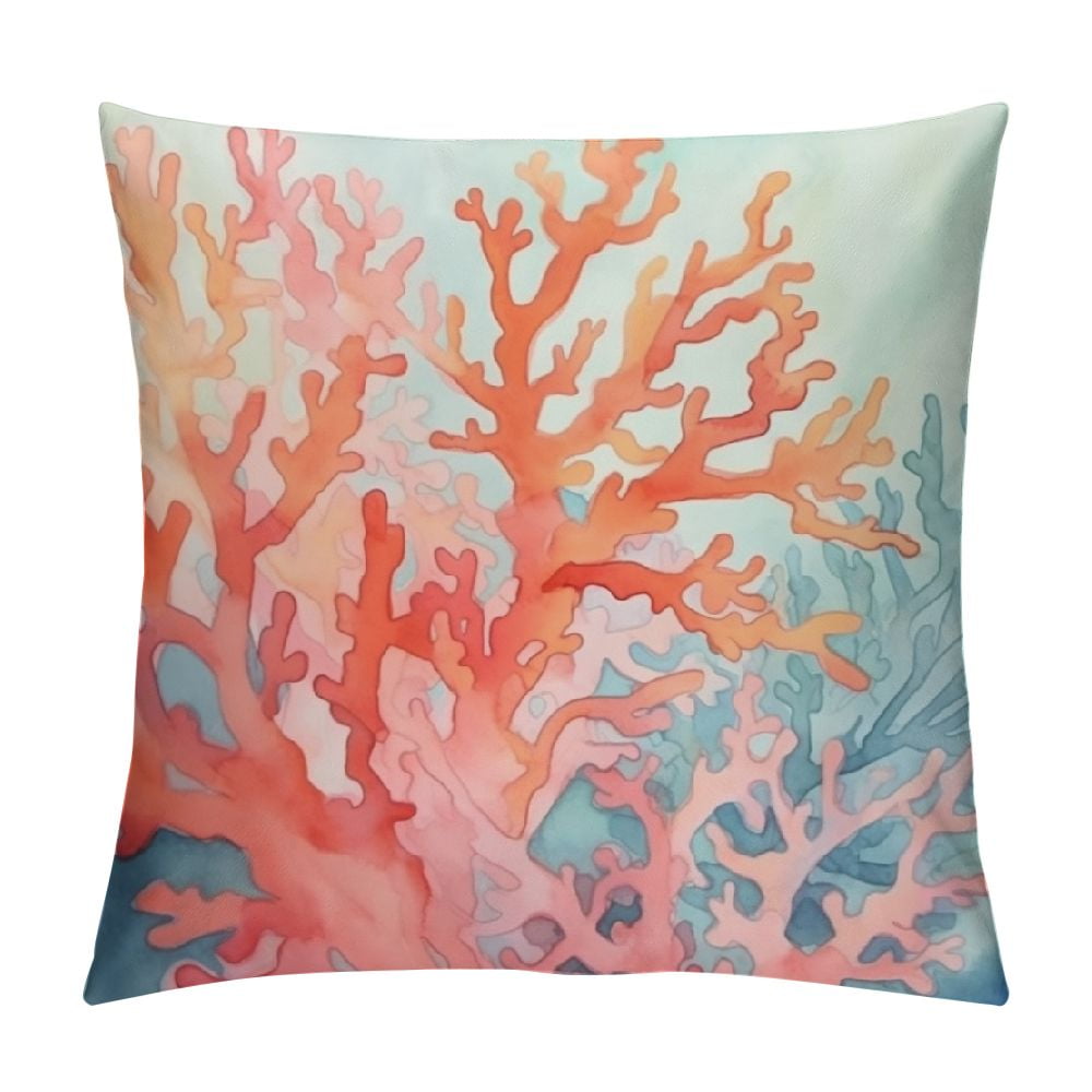 Chilfamy Coastal Coral Throw Pillow Covers, Beach Ocean Seashell Themed ...