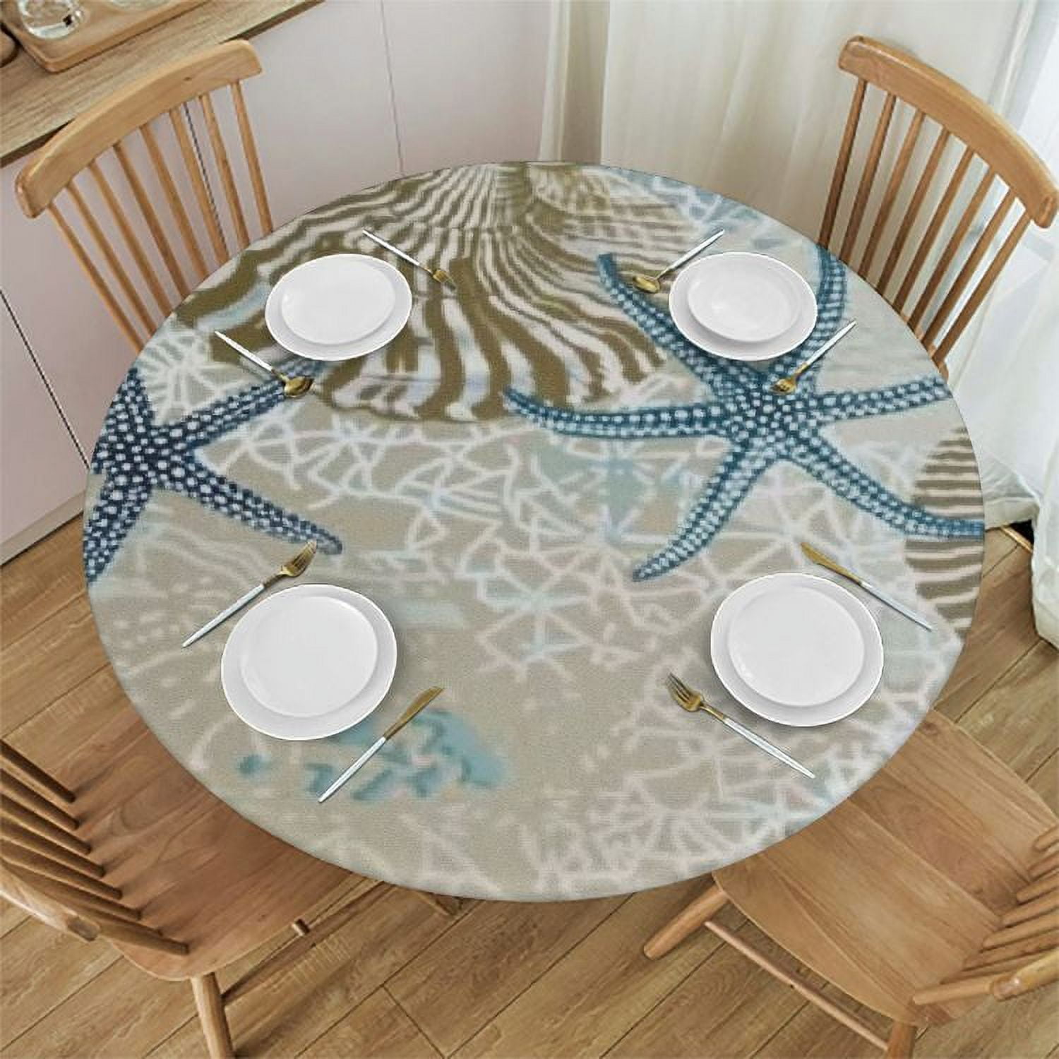Chilfamy Coastal Tablecloth Round Waterproof Nautical Beach Starfish ...