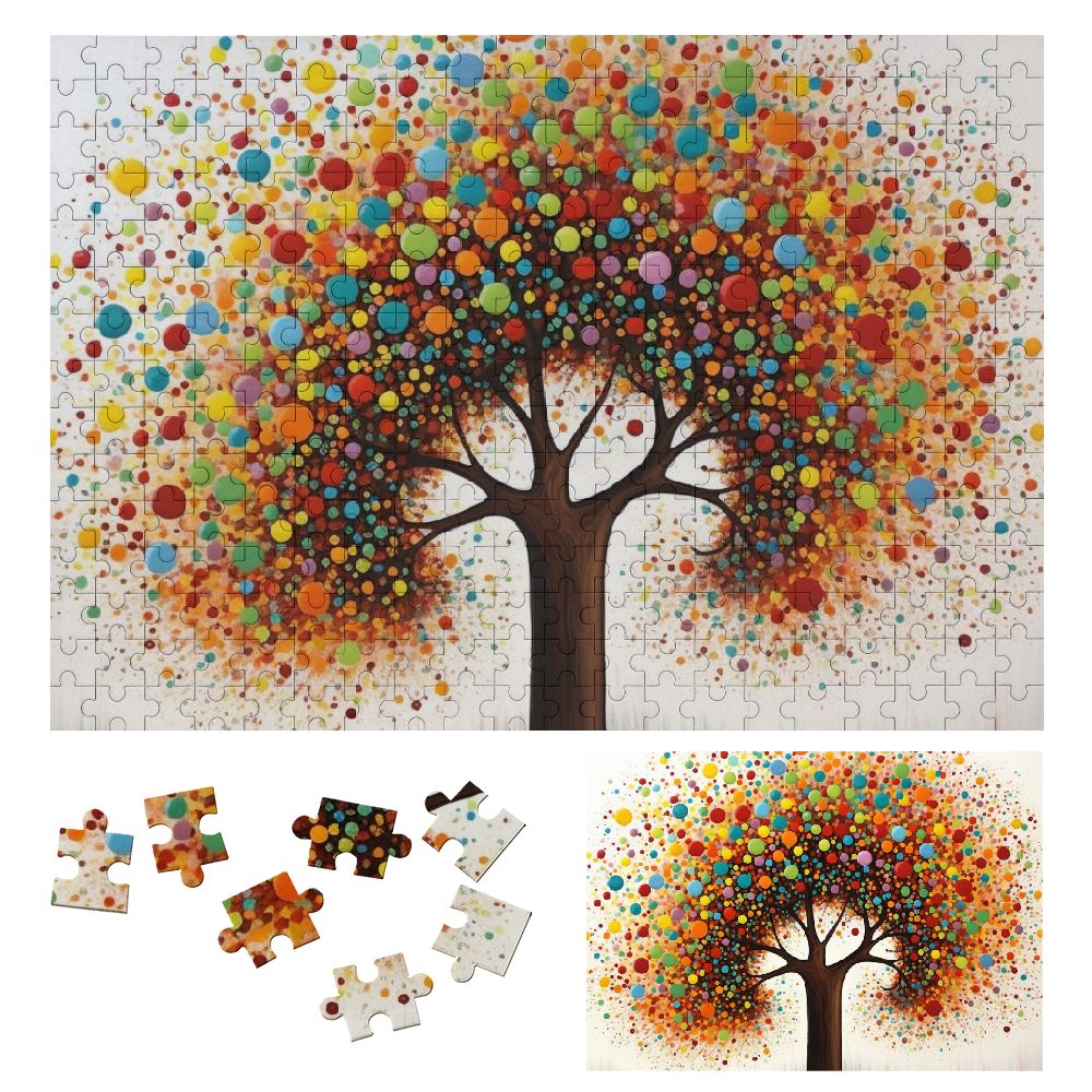 Chilfamy Colored Dots Leaves Organic Painting Wooden Jigsaw Puzzle for ...