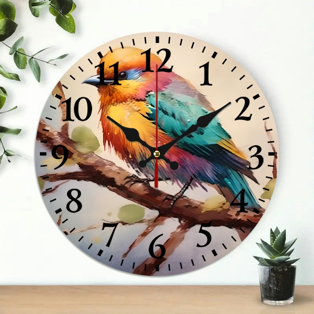 Chilfamy Colorful Bird Theme 10 Inch Wooden Wall Clock for Home Decor ...