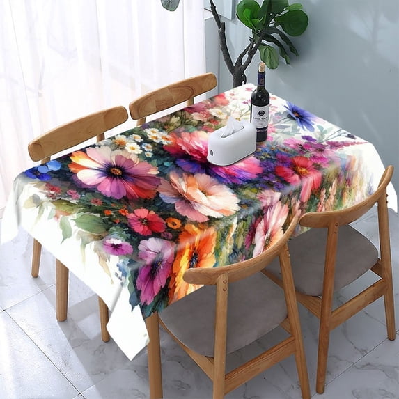 Chilfamy Colorful Flower Bouquet Rectangle Dining Tablecloth, Washable ...